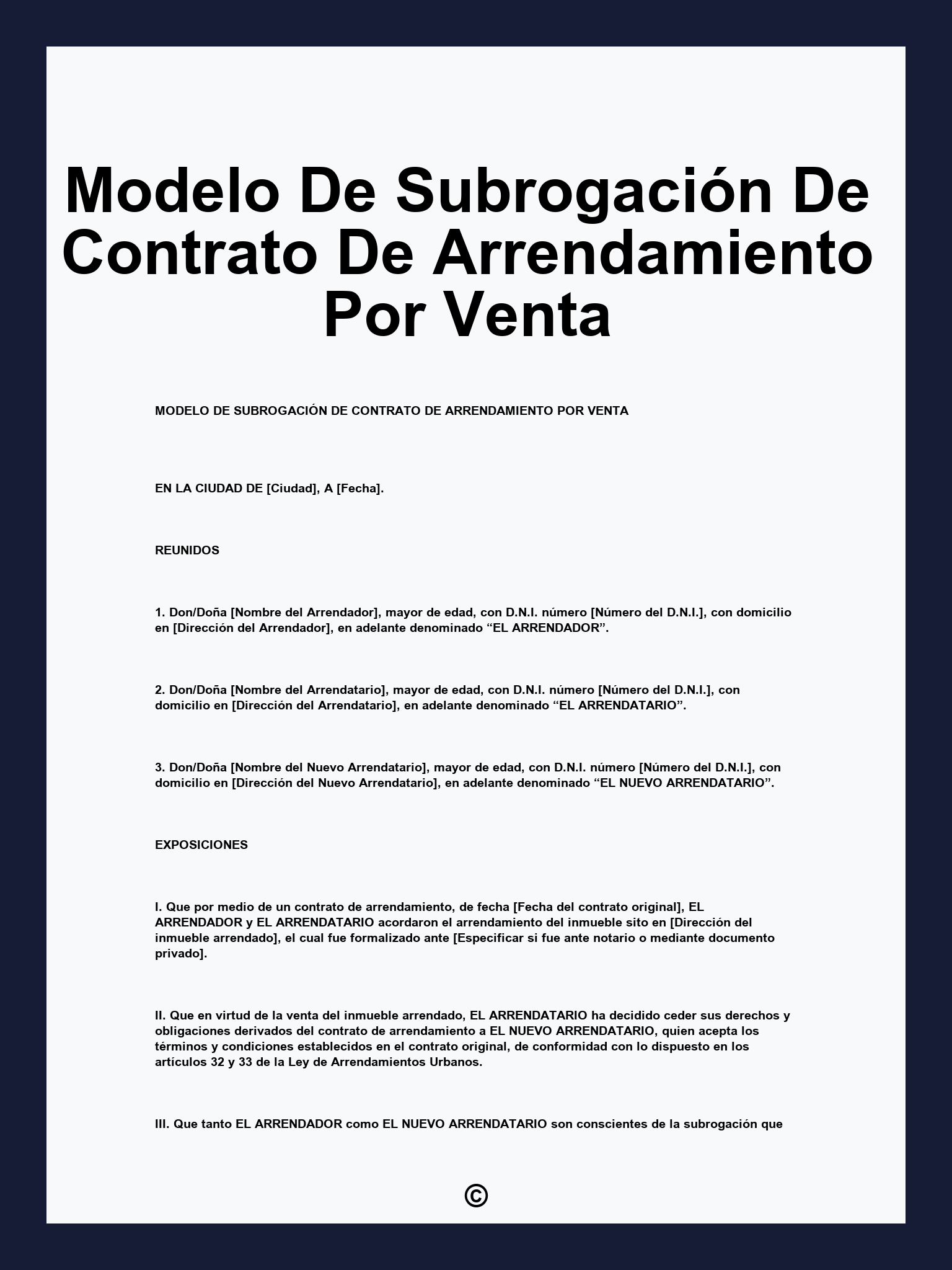Modelo De Subrogación De Contrato De Arrendamiento Por Venta